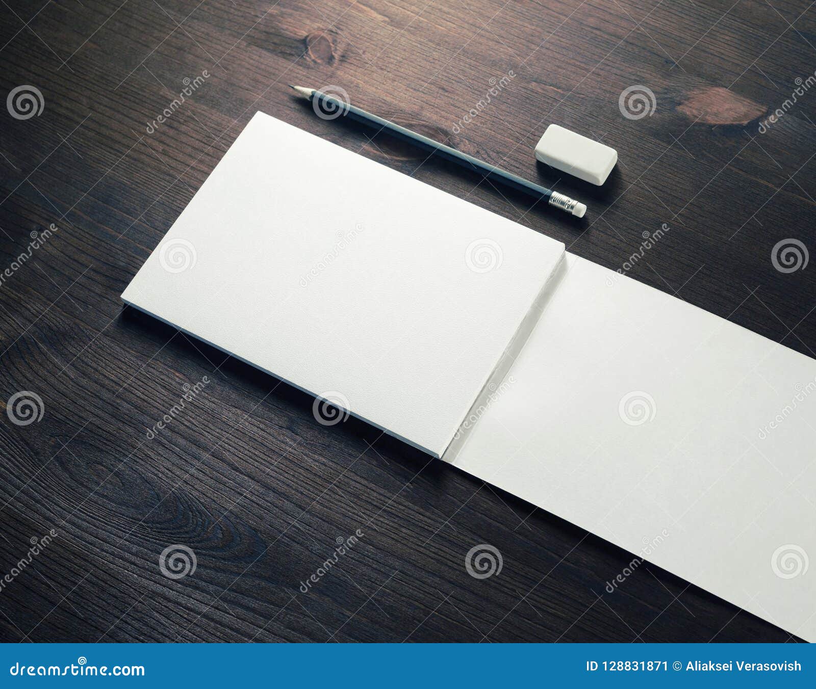 Notebook, Pencil and Eraser Stock Image - Image of mockup, empty: 128831871