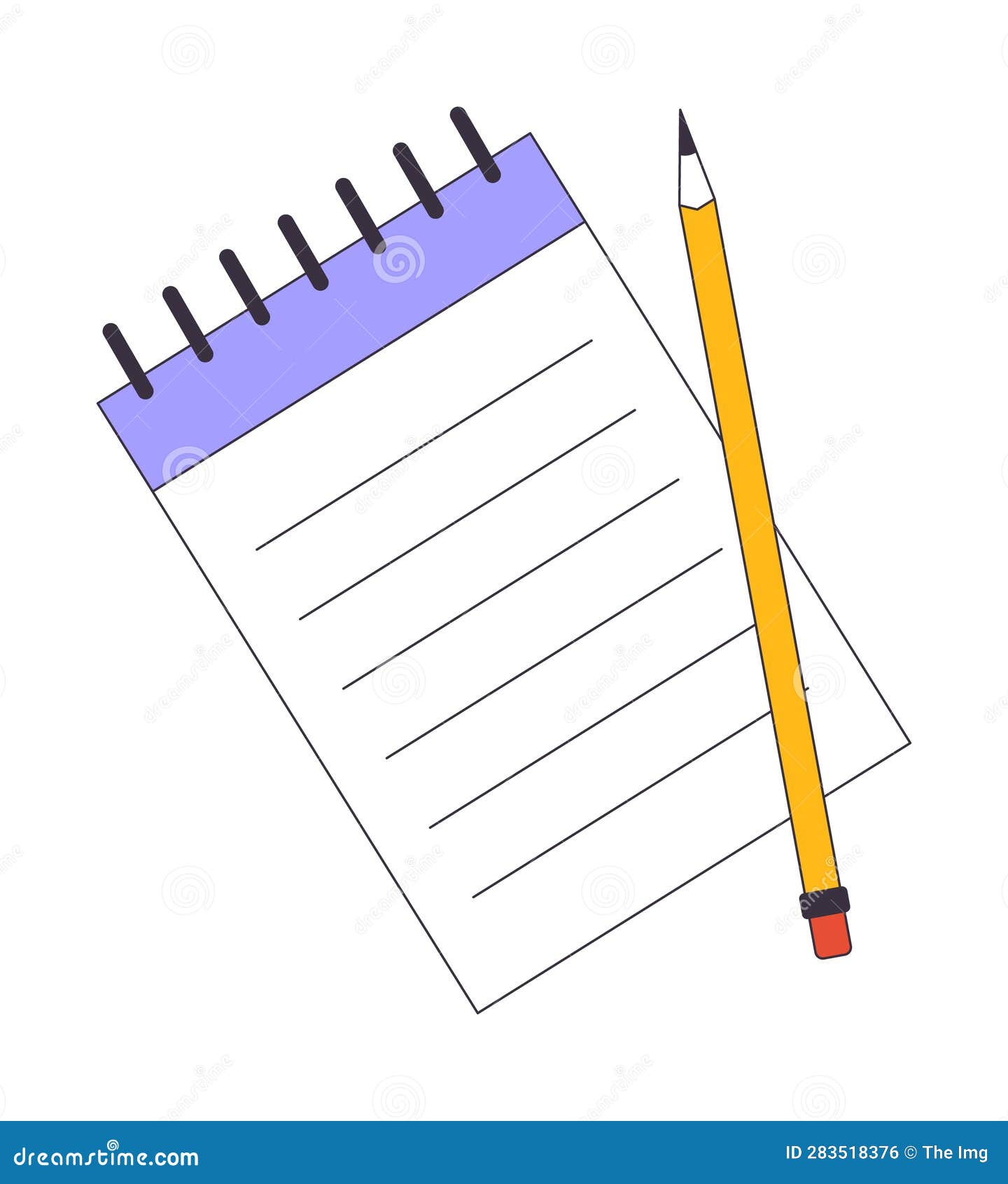 Notebook with Pencil Flat Line Color Isolated Vector Object Stock ...