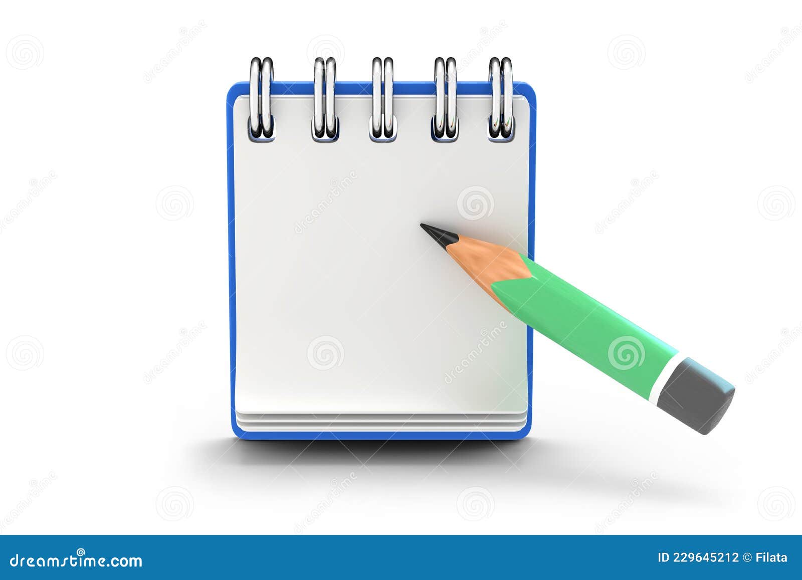 Notebook and Pencil Front View 3D Render Stock Illustration ...