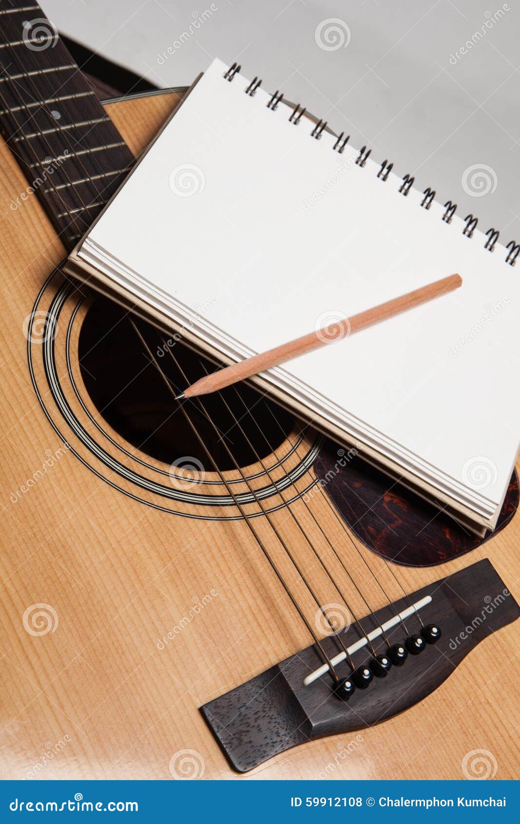 Notebook and Pencil on Guitar Stock Photo - Image of madrigal, composer ...