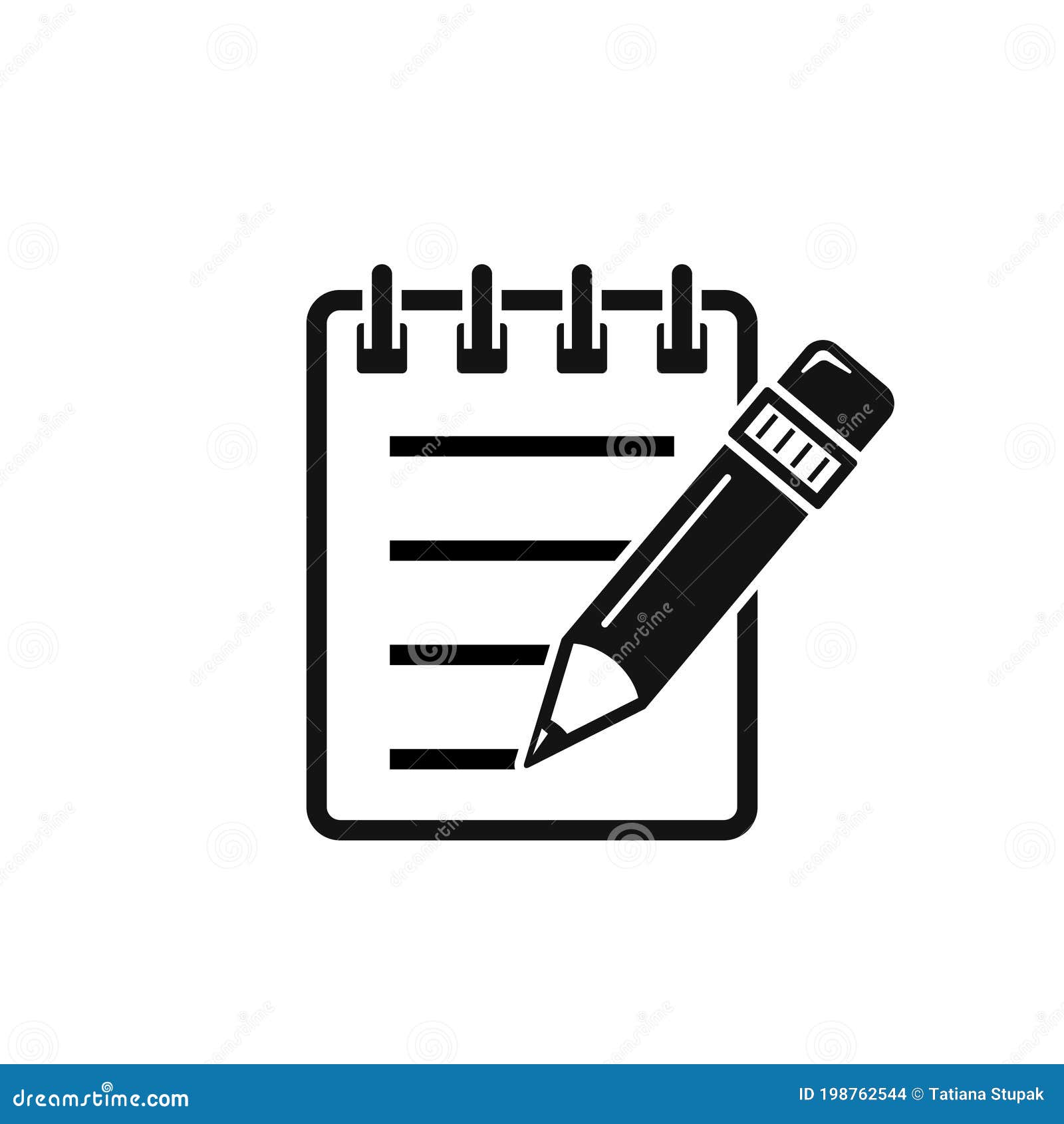 Notebook and Pencil Icon. Notepad with Pencil Simple Flat Icon Stock ...
