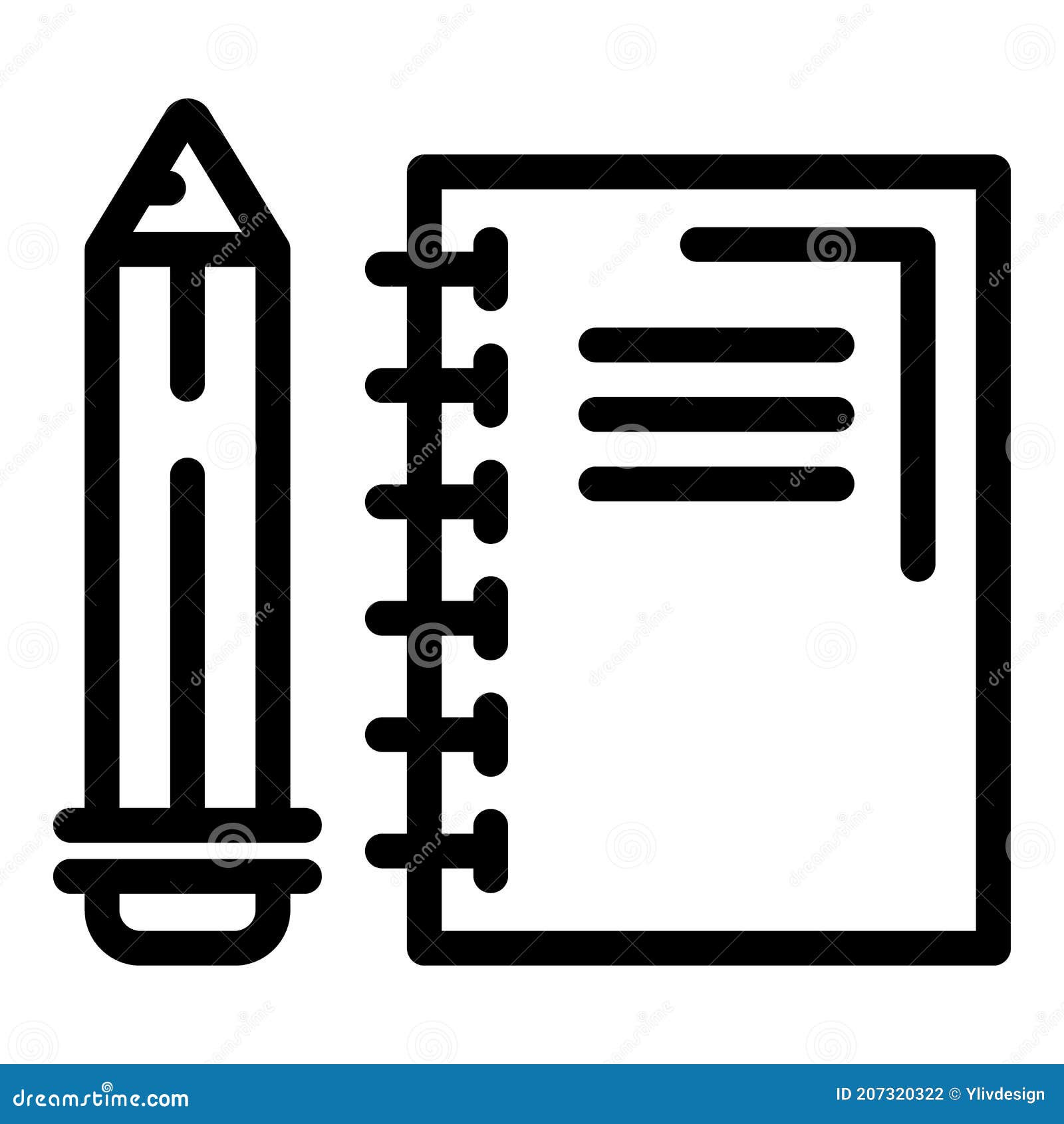 Notebook and Pencil Icon, Outline Style Stock Illustration ...