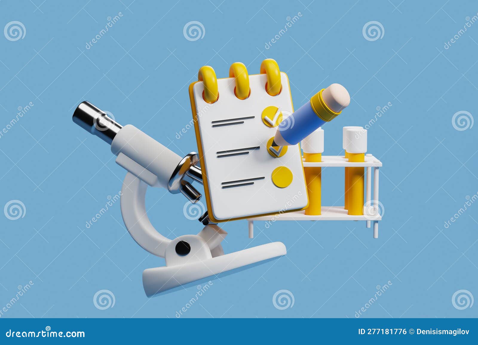 Notebook, Pencil, Microscope and Test Tubes Stock Illustration ...