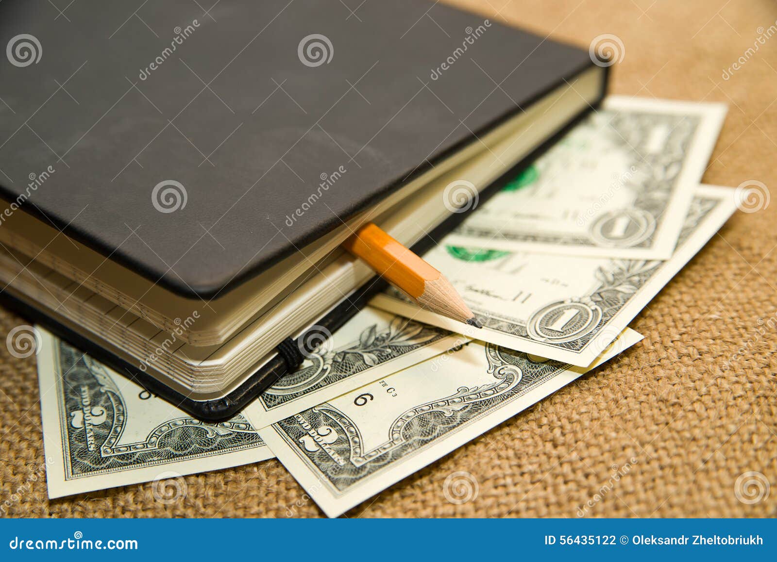 Notebook, Pencil and Money on the Old Tissue Stock Photo - Image of ...