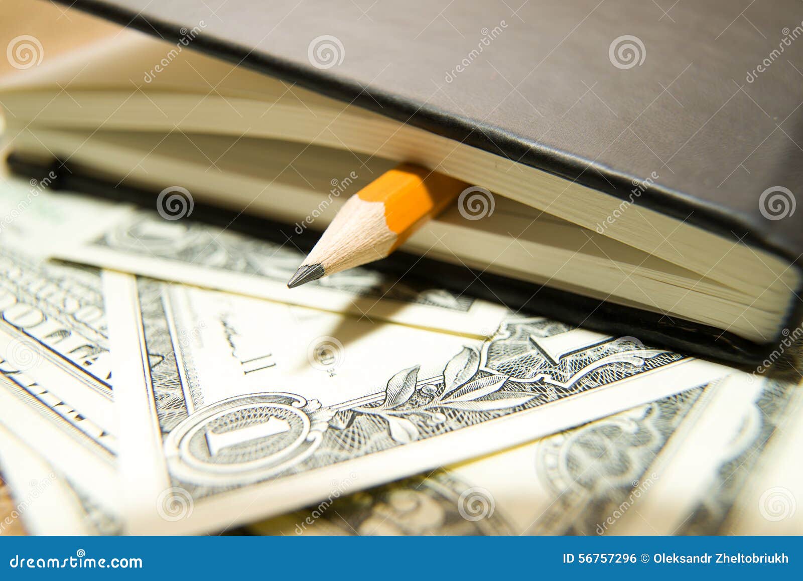 Notebook, Pencil and Money on the Old Tissue Stock Photo - Image of ...