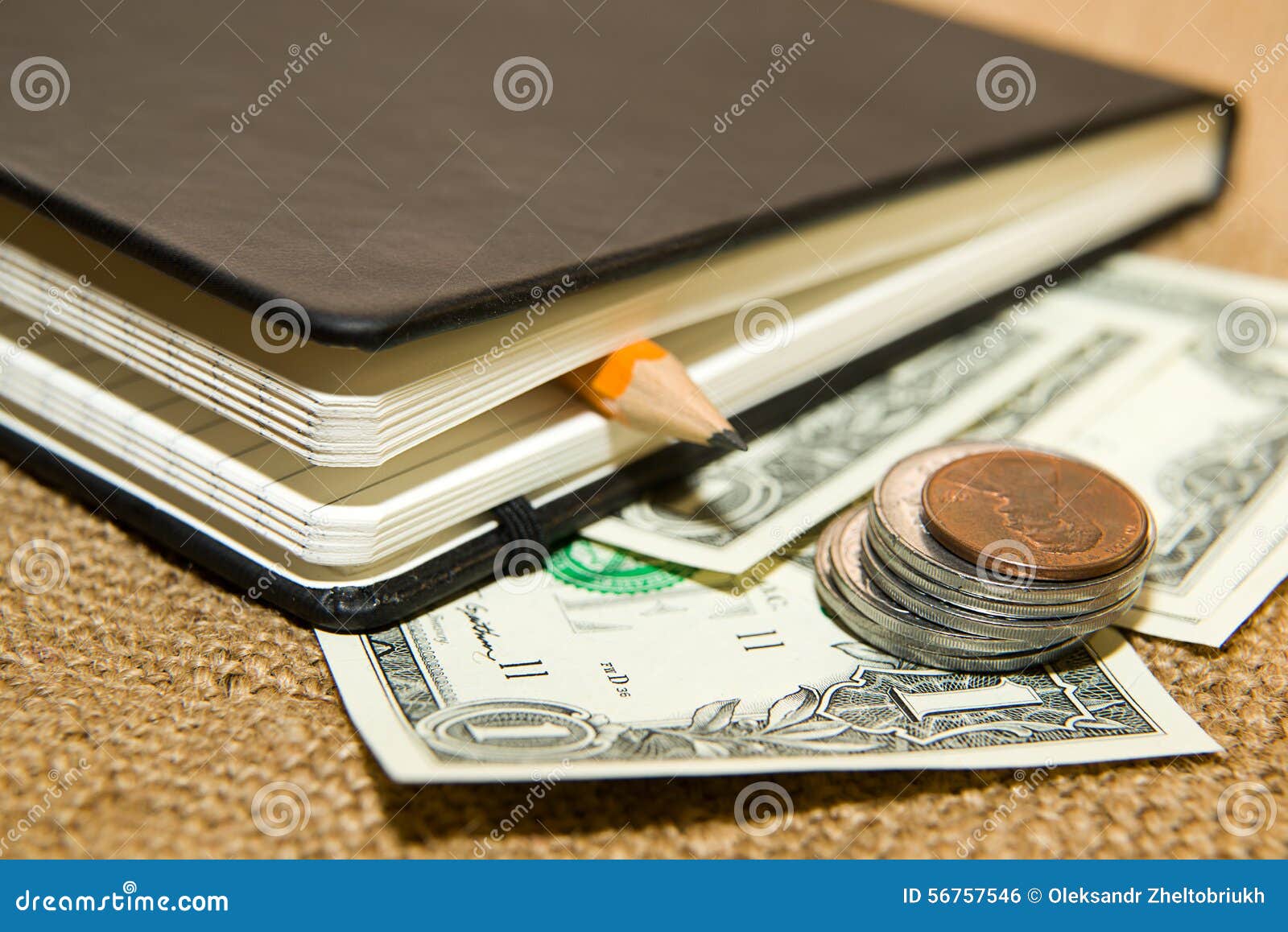 Notebook, Pencil and Money on the Old Tissue Stock Photo - Image of ...