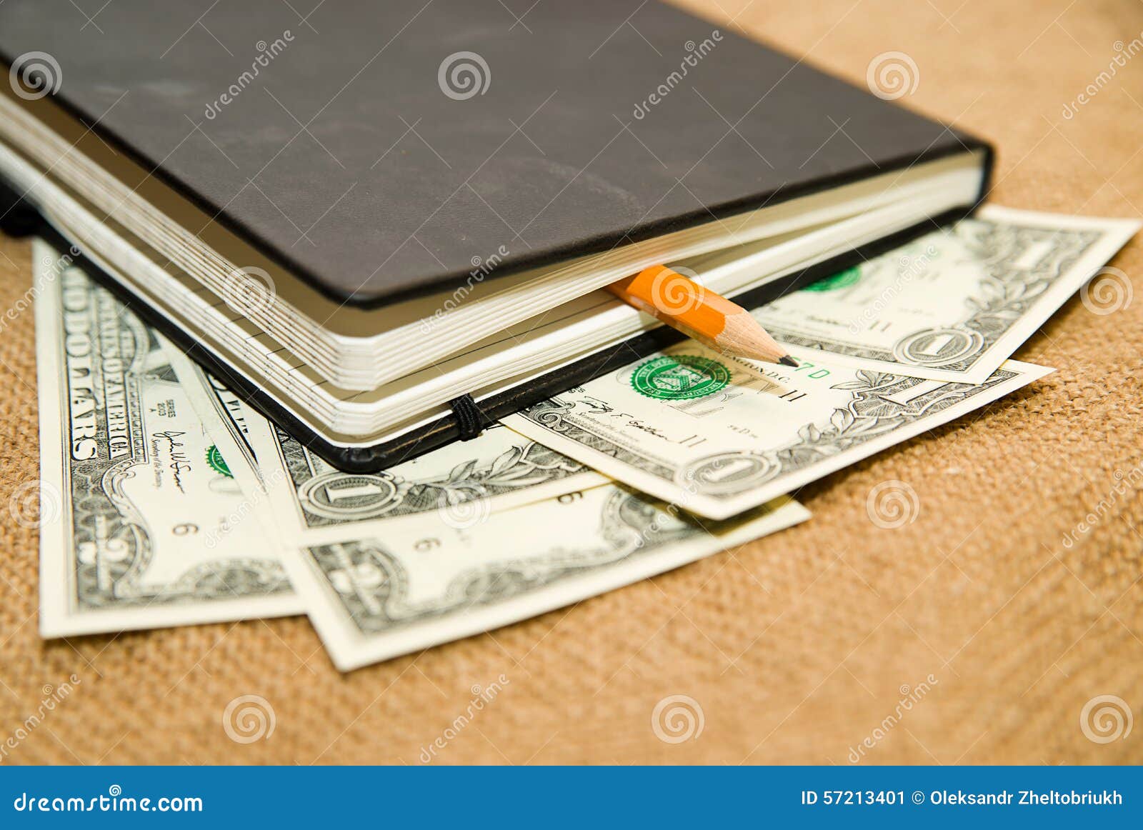 Notebook, Pencil and Money on the Old Tissue Stock Image - Image of ...