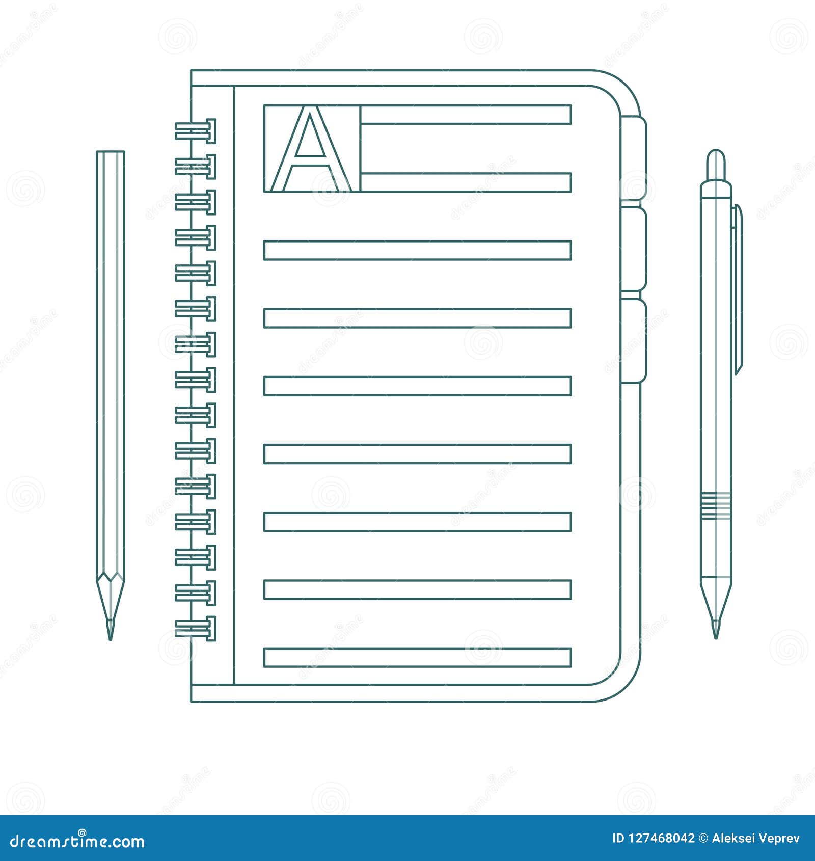 Notebook, pencil and pen. stock vector. Illustration of copybook ...