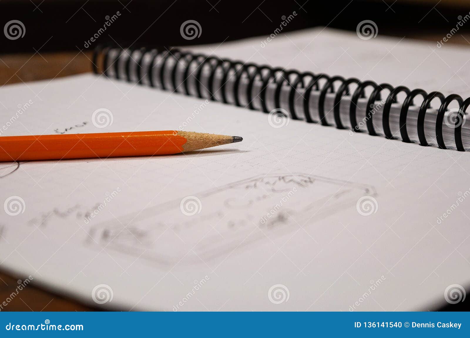 Notebook and Pencil with Project Sketches Stock Photo - Image of object ...