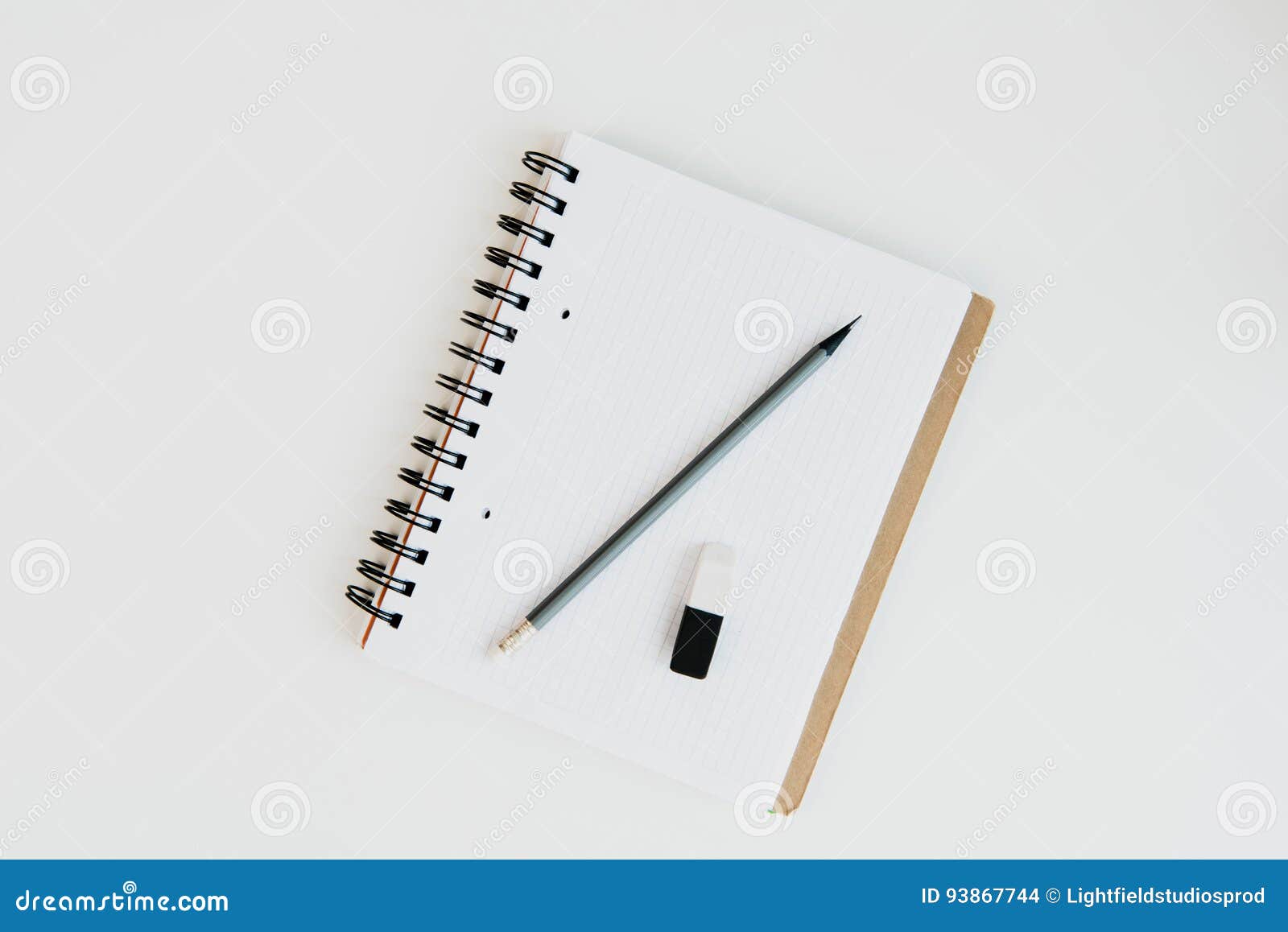 Notebook with Pencil and Rubber on Table Top Stock Photo - Image of ...