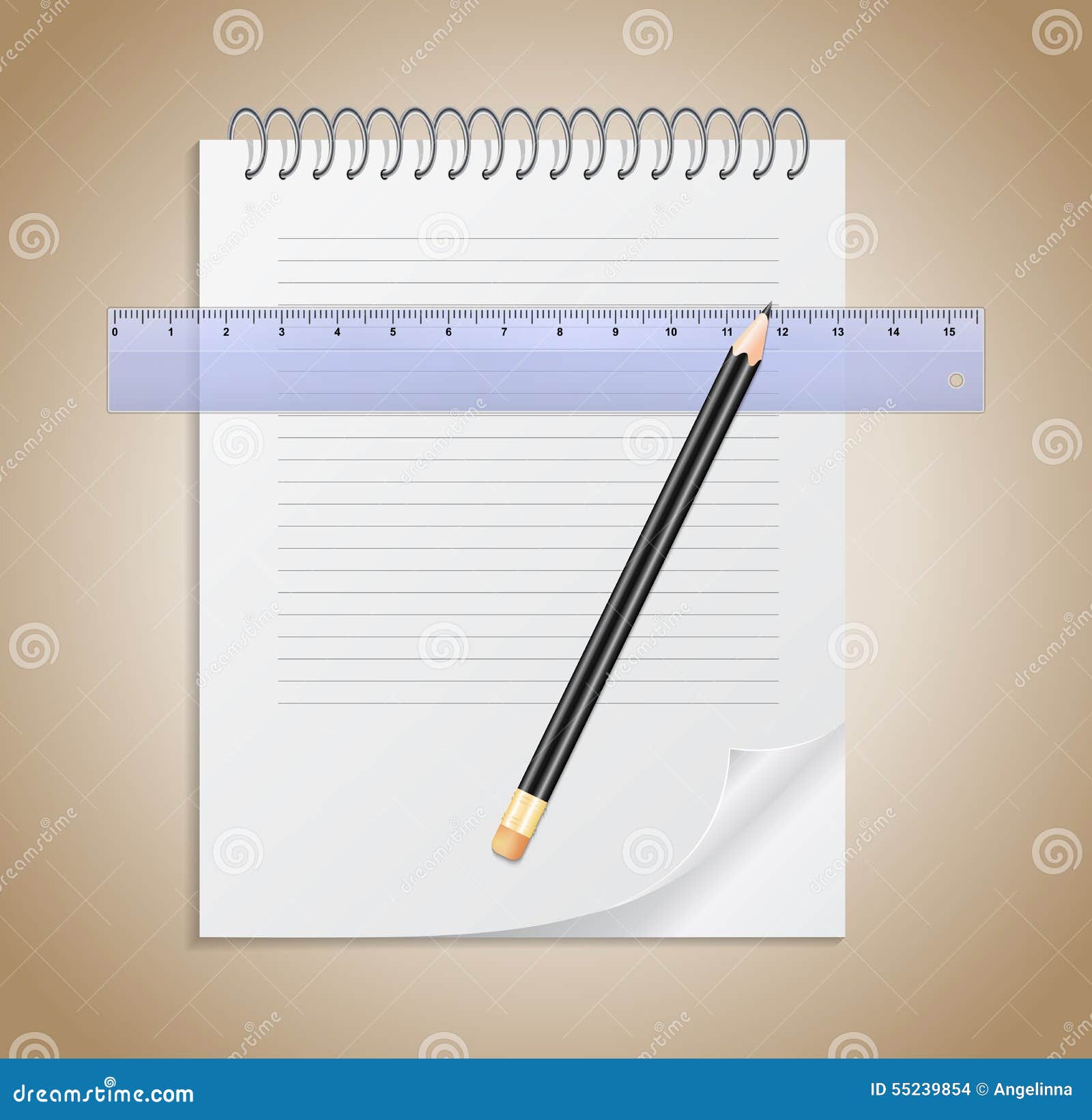 Notebook, pencil and ruler stock vector. Illustration of element - 55239854