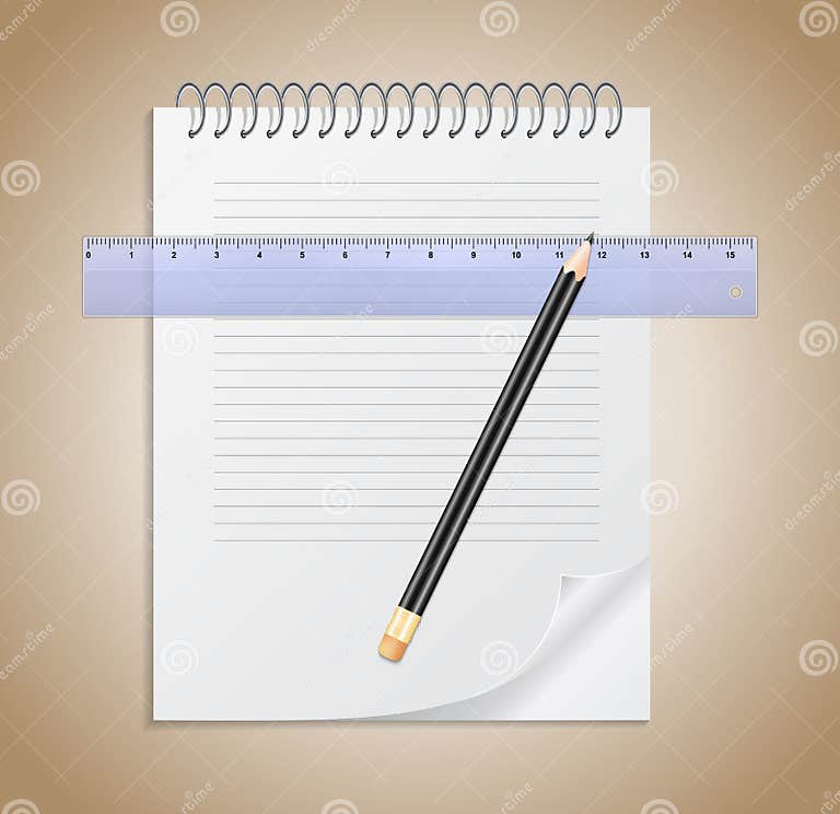Notebook, pencil and ruler stock vector. Illustration of element - 55239854