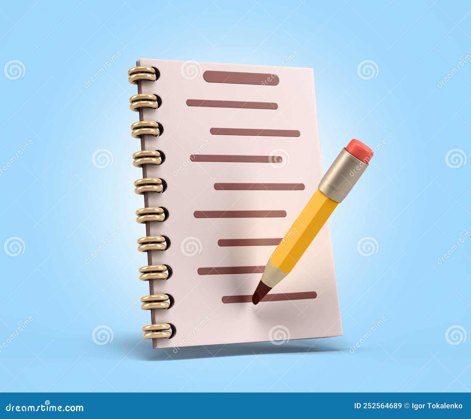 Notebook with Pencil Simple Icon 3d Render on Blue Gradient Stock ...