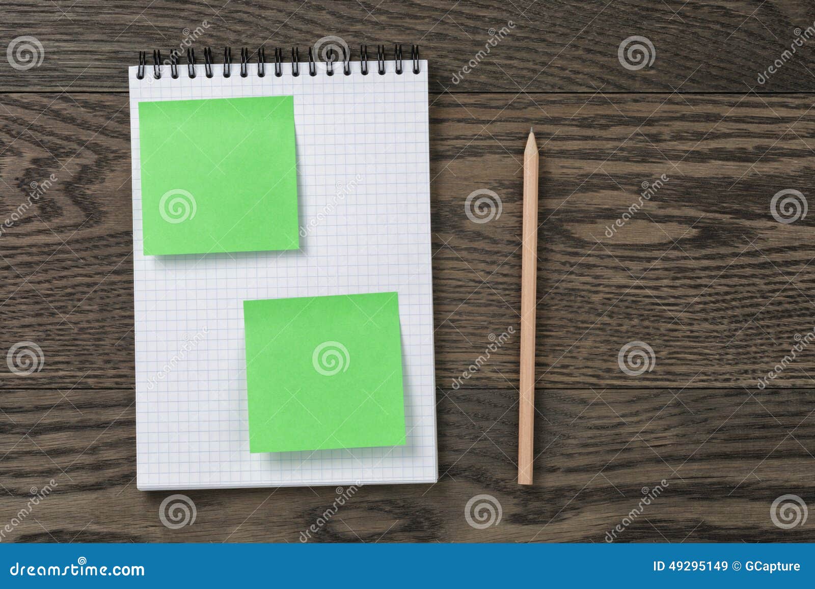 Notebook with Pencil and Sticky Notes on Oak Wood Table Stock Image ...