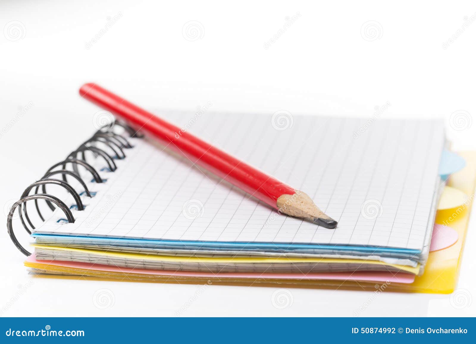 Notebook with Pencil on White Background Stock Photo - Image of page ...