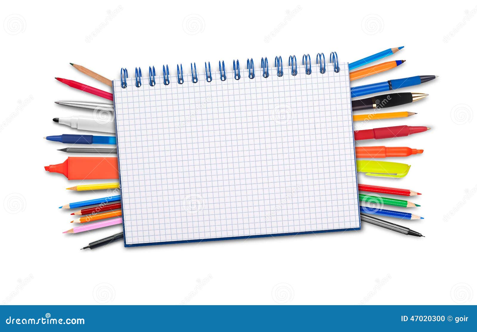 Notebook, pens and pencils stock photo. Image of pencil - 47020300