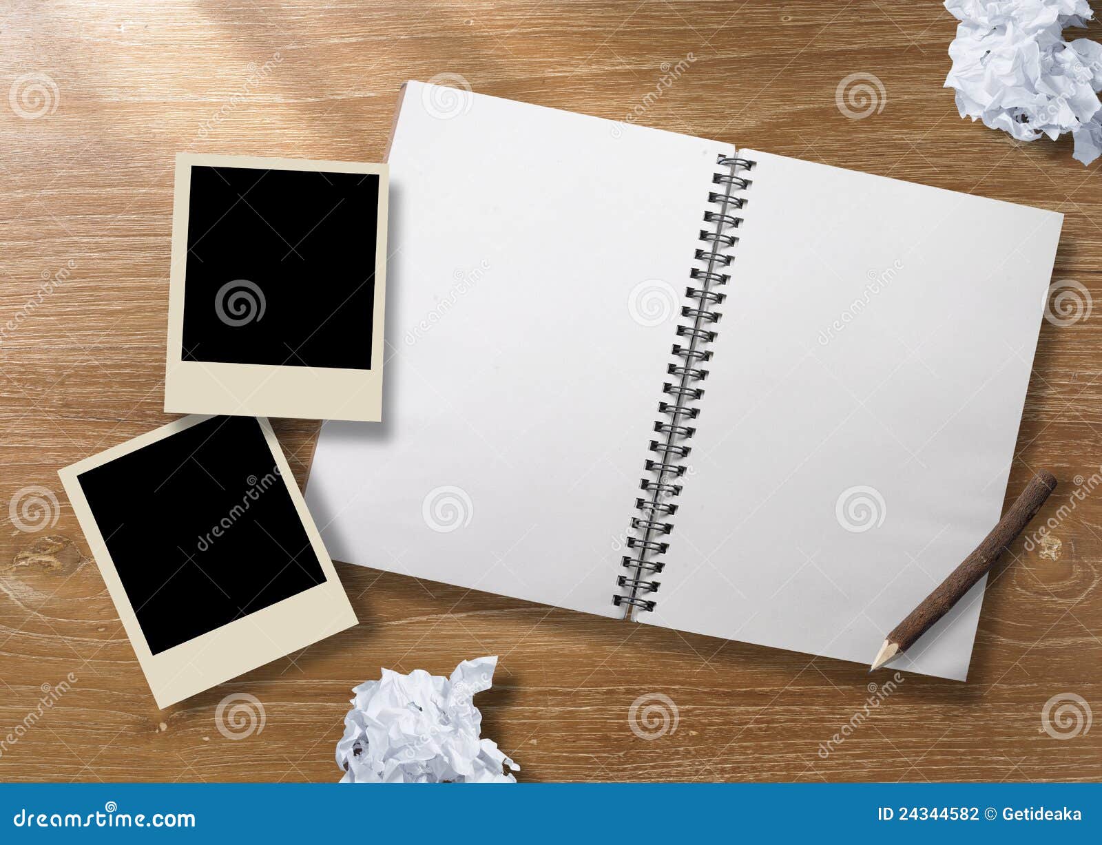 Notebook and photo frame stock photo. Image of background - 24344582