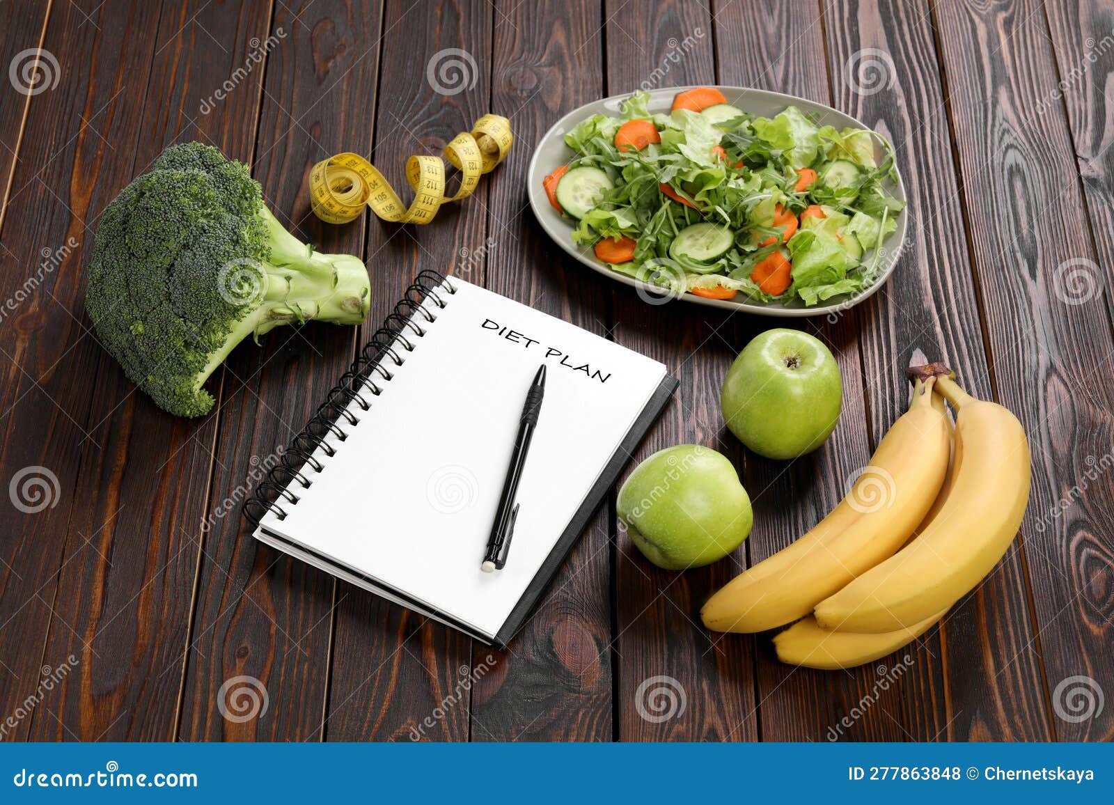 Notebook with Phrase Diet Plan, Measuring Tape and Different Products ...