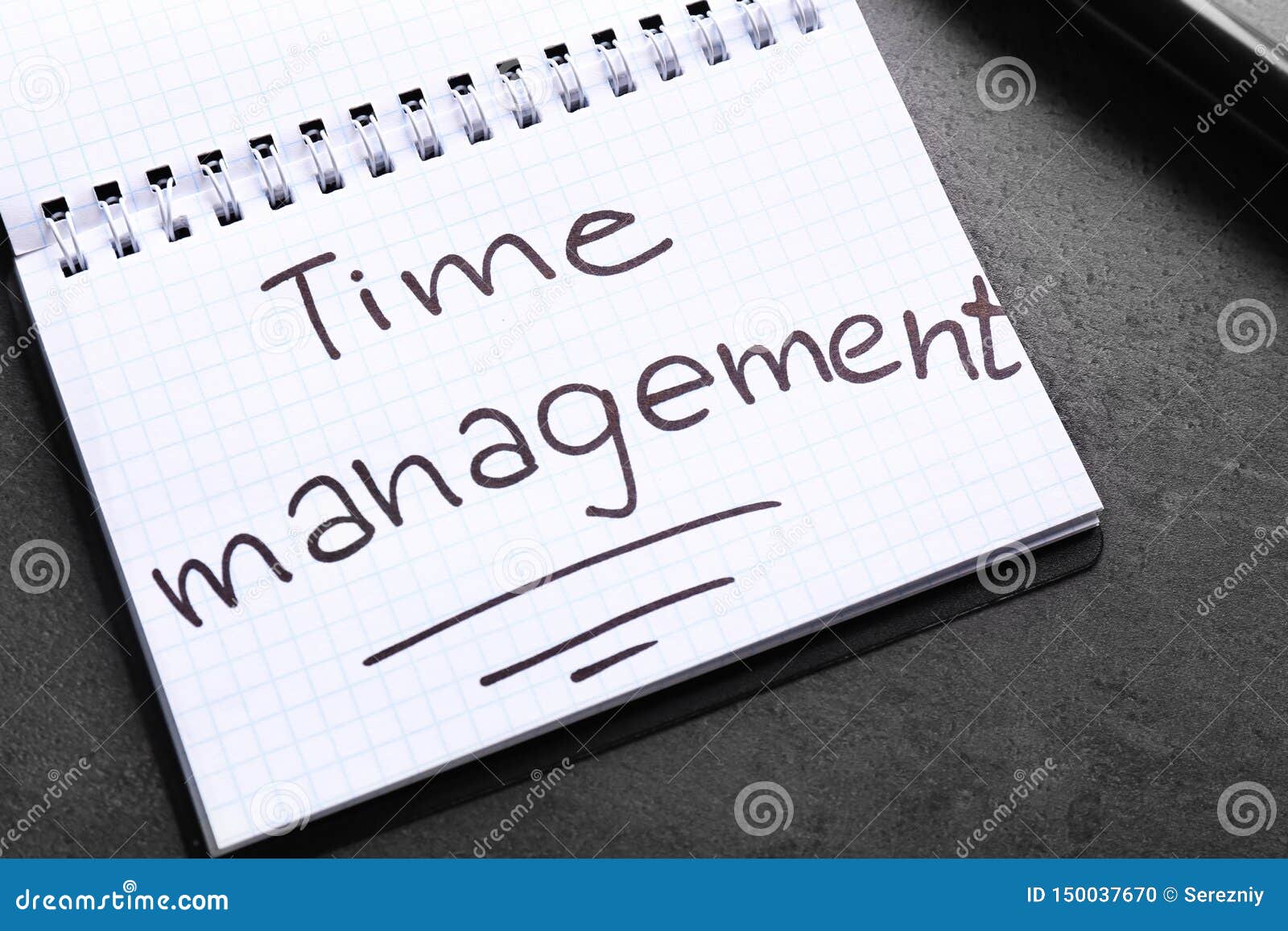 Notebook with Phrase TIME MANAGEMENT on Grey Table Stock Photo - Image ...