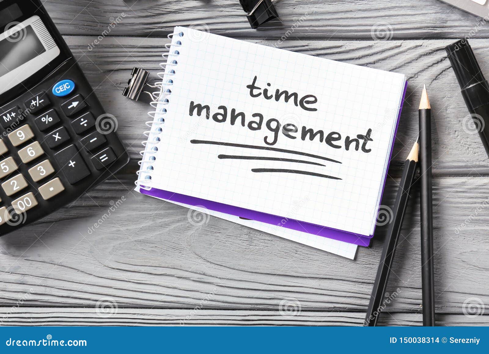 Notebook with Phrase TIME MANAGEMENT on Wooden Table Stock Photo ...