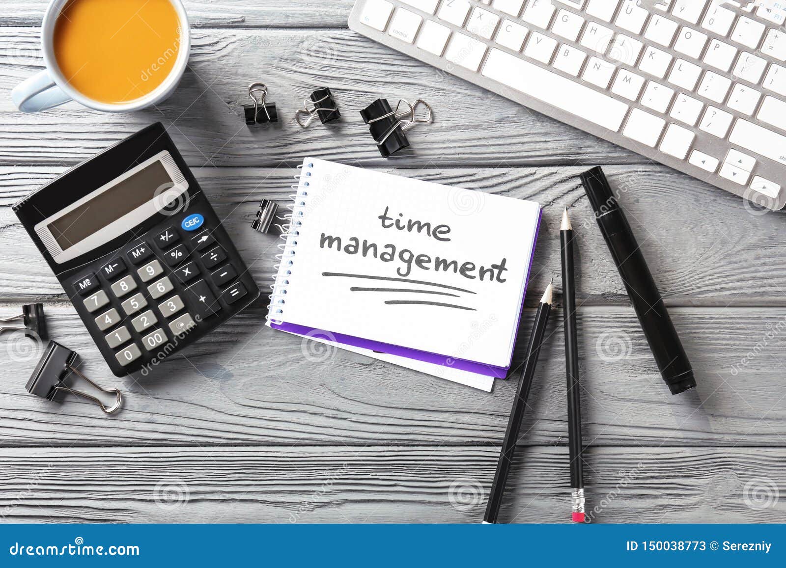 Notebook with Phrase TIME MANAGEMENT on Wooden Table Stock Image ...