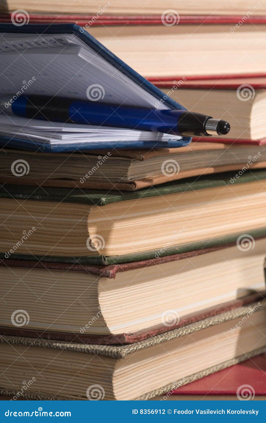 Notebook and Pile of Books. Stock Photo - Image of reference, white ...