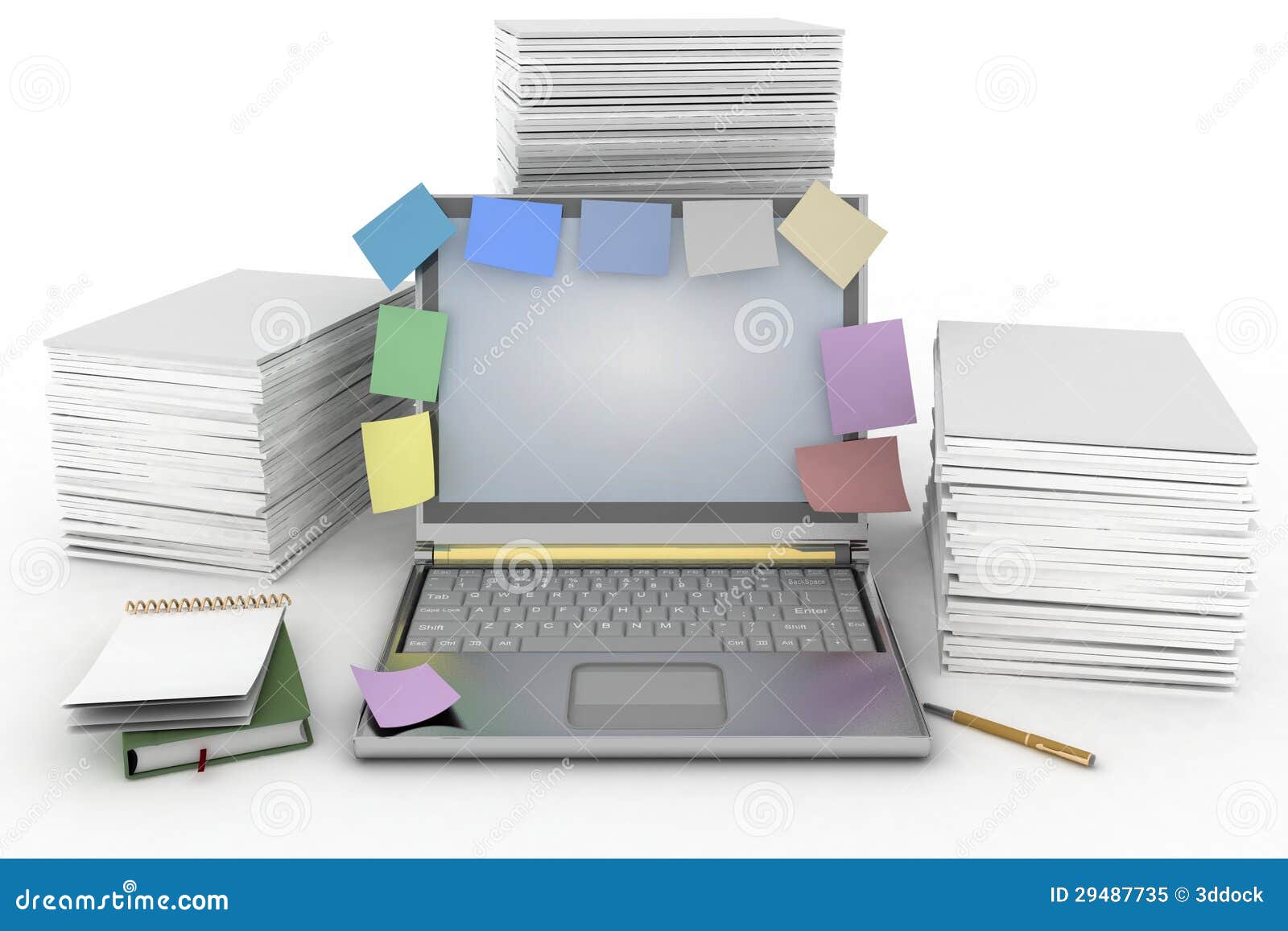 Notebook with the Piles of Paper for Printing Stock Illustration ...