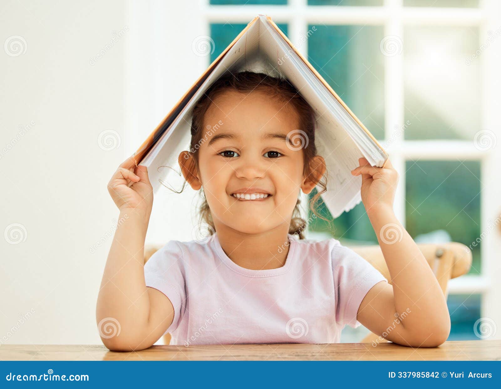 Notebook, Portrait and Smile with Student Child in Home for Development ...