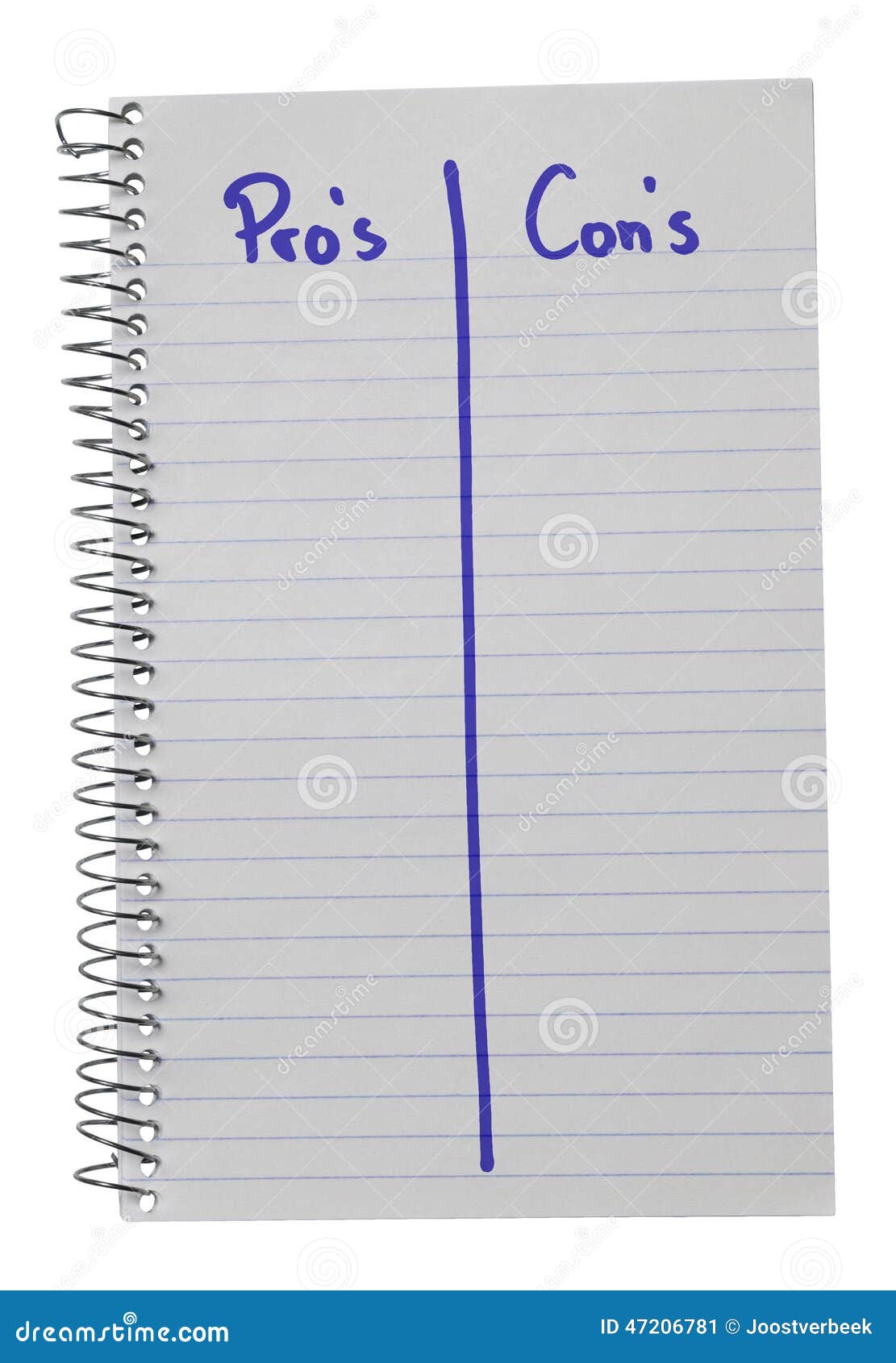 Notebook Pros Vs Cons in Blue Stock Image - Image of notes, choice ...