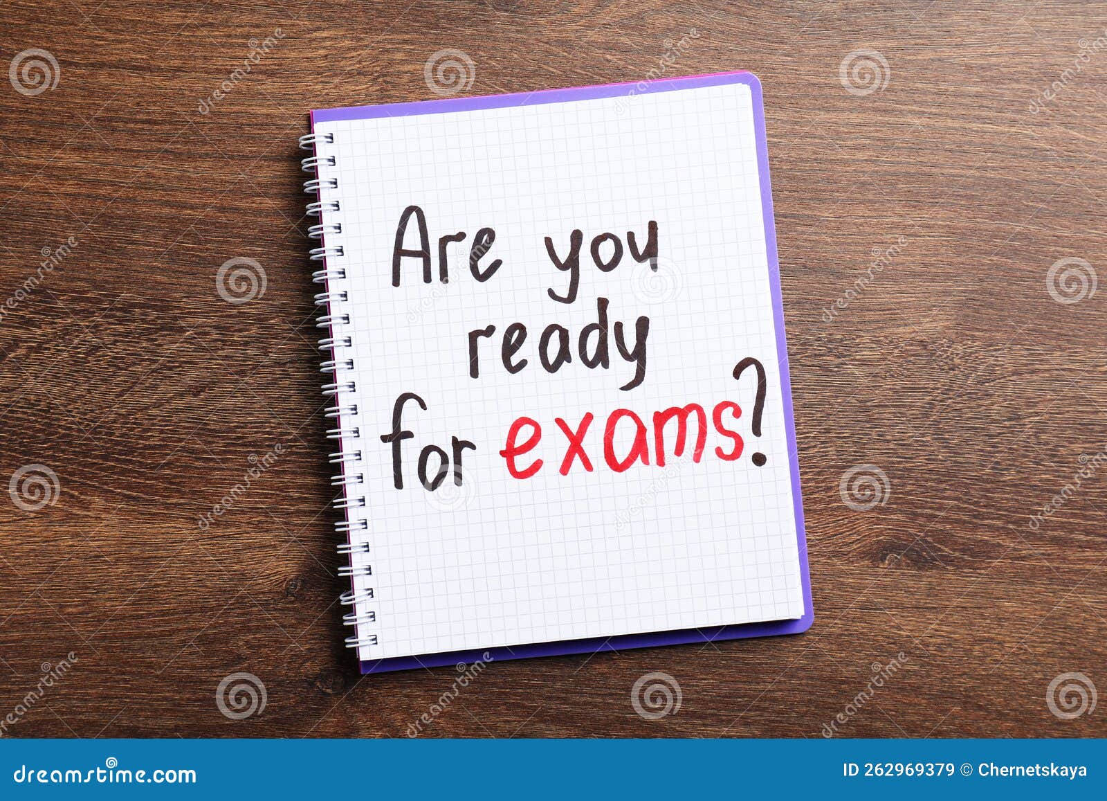 Notebook with Question are You Ready for Exams on Wooden Table, Top ...