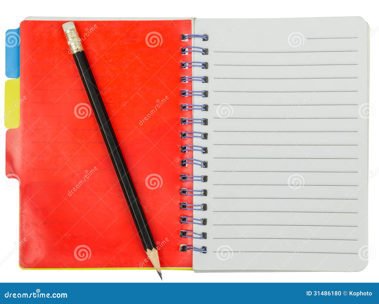 Notebook with Red Bookmark and Pencil Stock Photo - Image of spiral ...