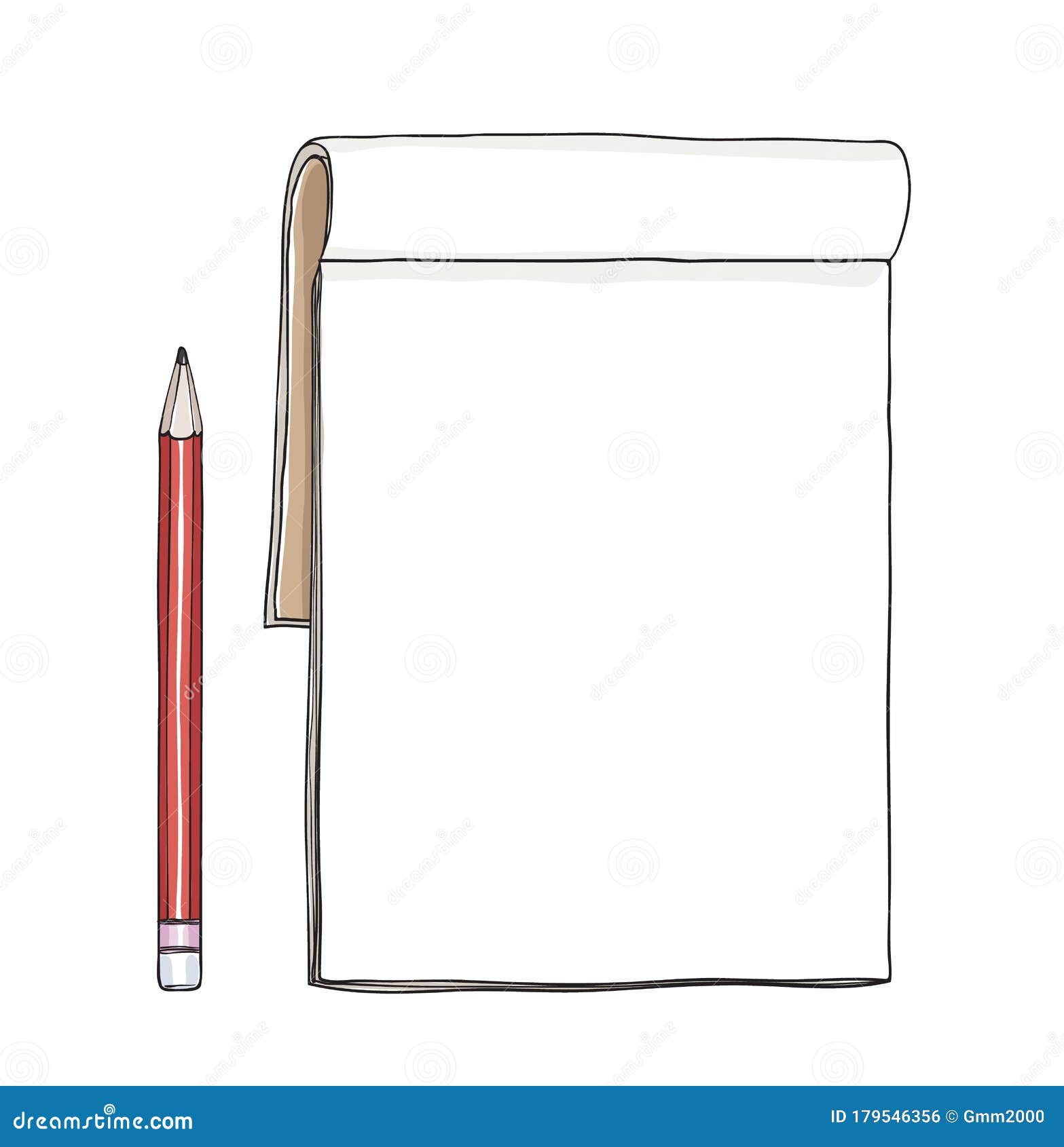 Notebook and Red Pencil Hand Drawn Cute Vector Art Illustration Stock ...