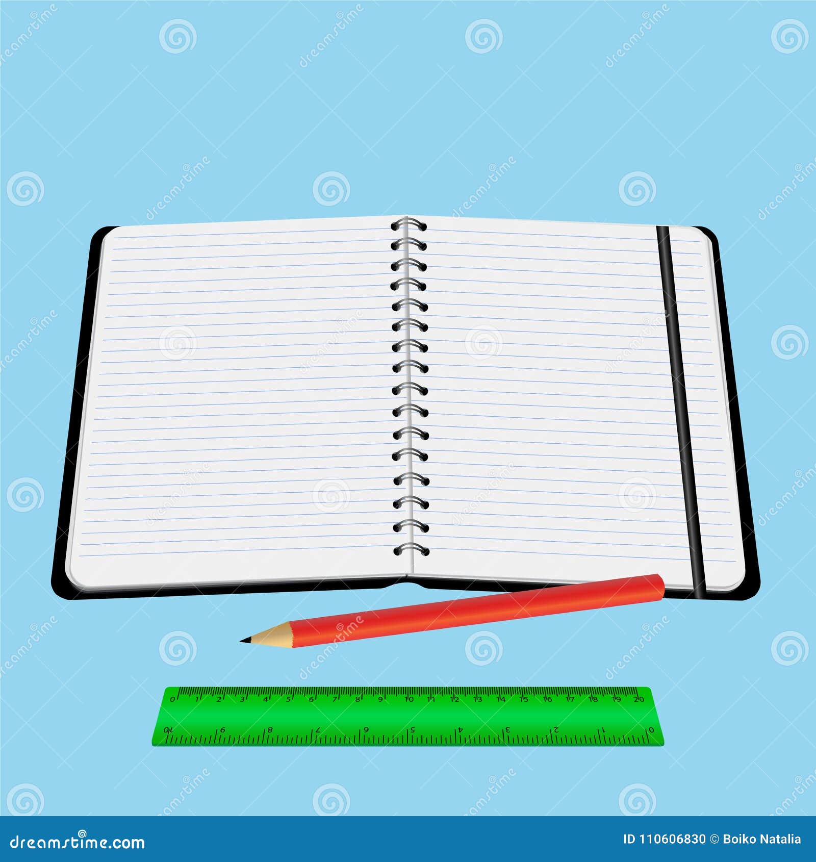 Notebook red pencil ruler stock illustration. Illustration of diary ...