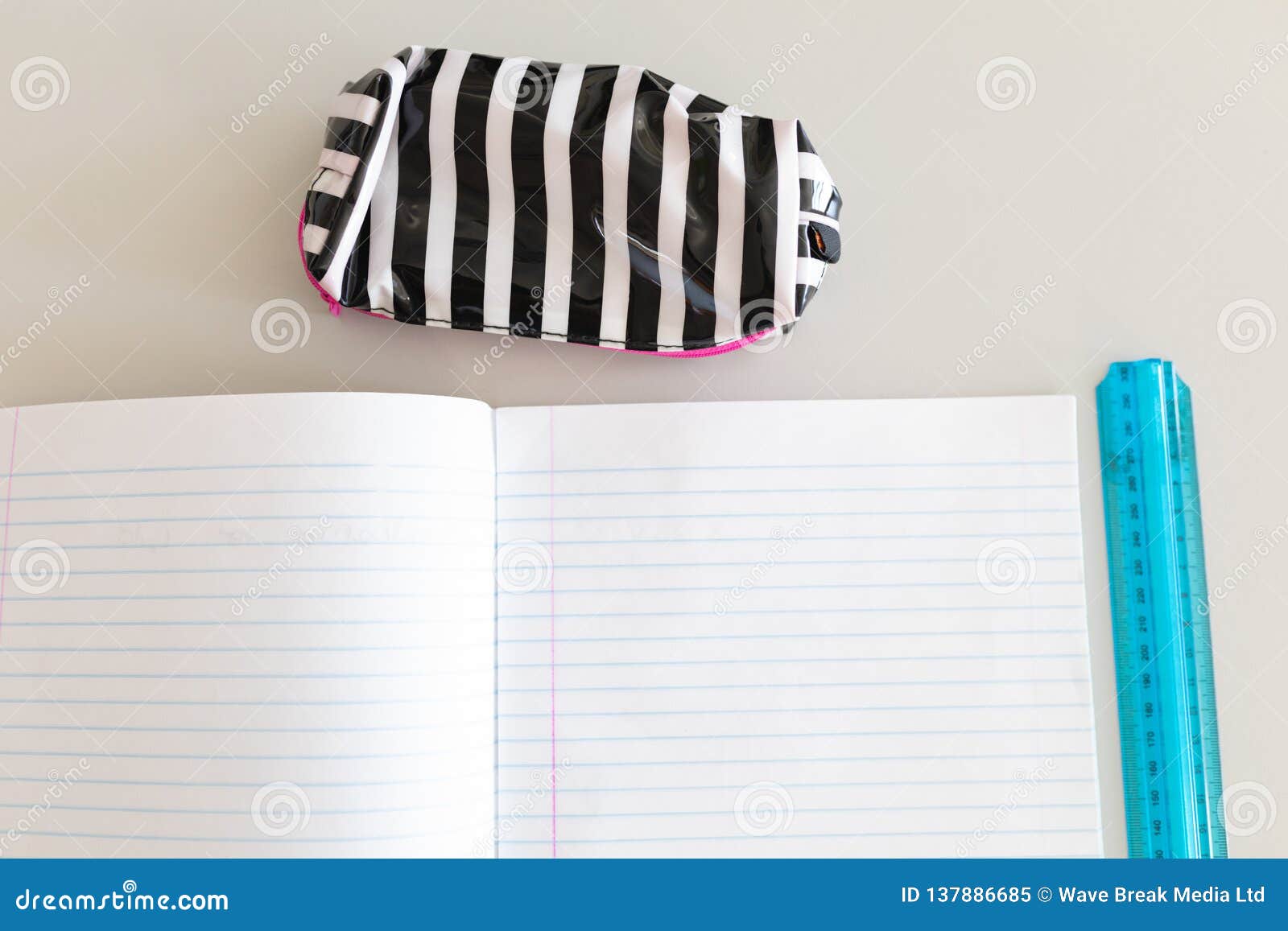 Notebook, Ruler and Pencil Case on the Desk in School Stock Image ...