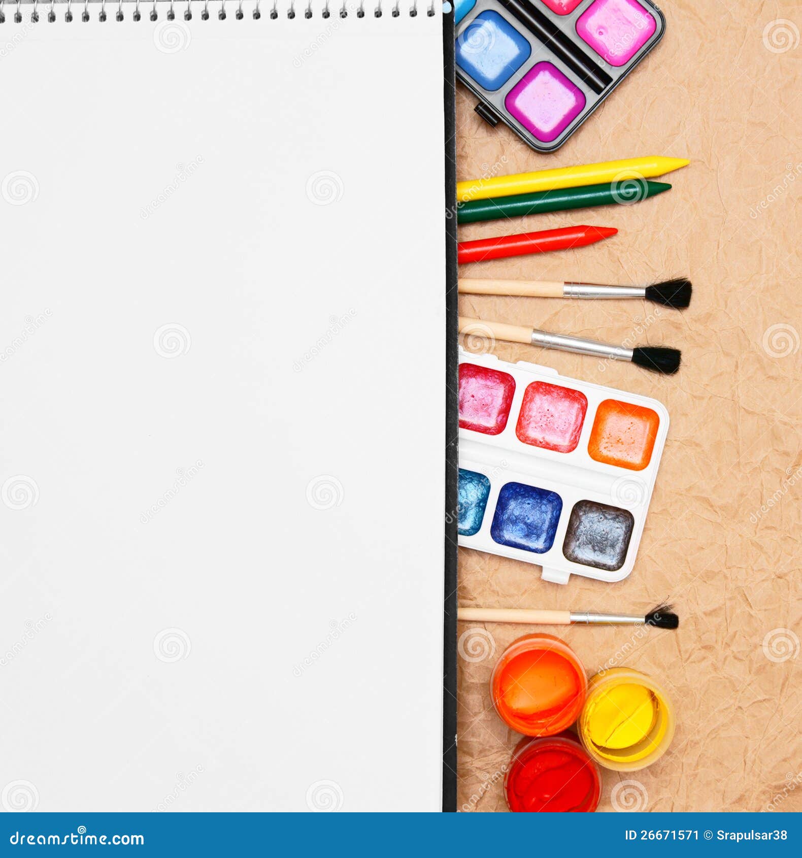 Notebook, School Accessories on Rumpled Paper. Stock Image - Image of ...