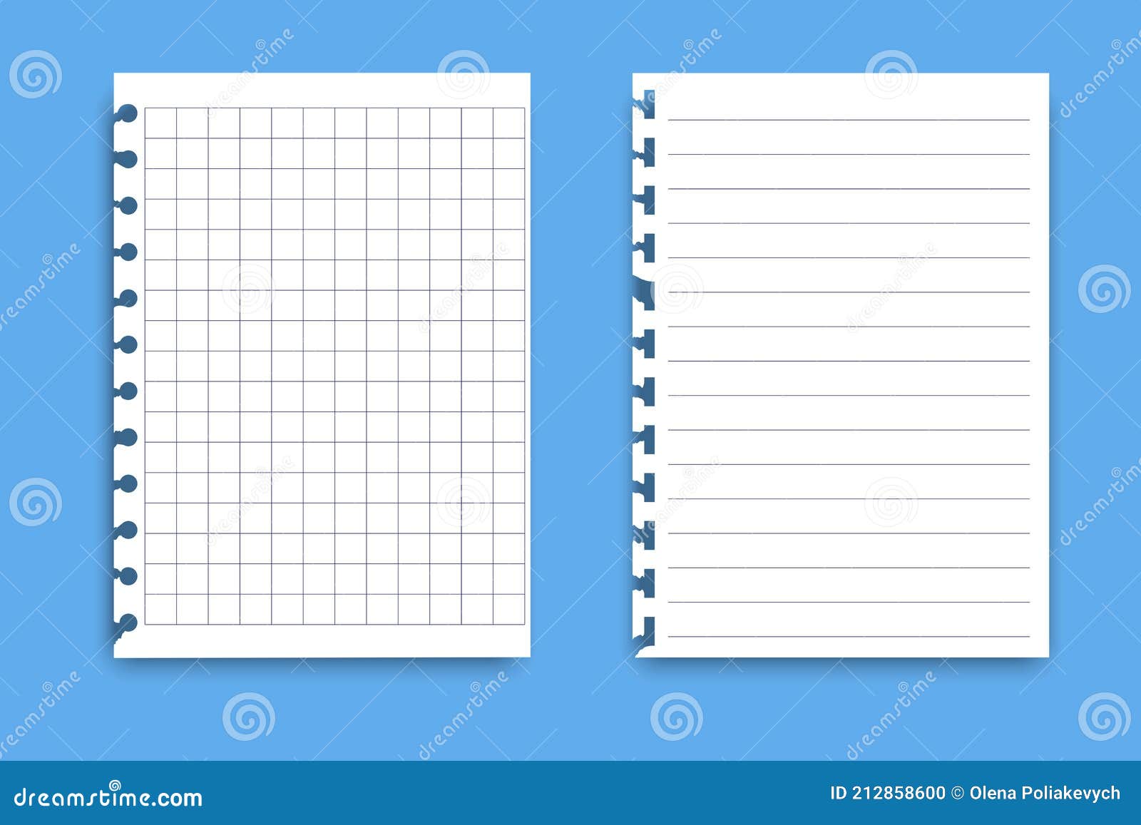 Notebook Sheets on Blue Background. Realistic Torn Note Paper Page ...