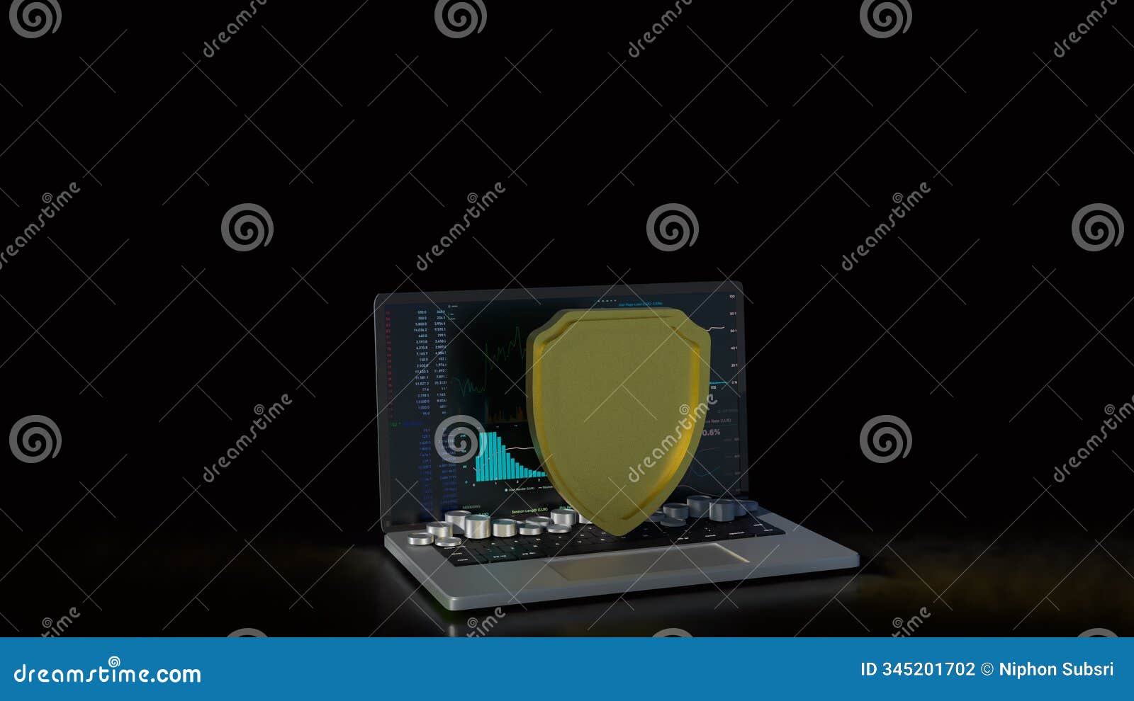 The Notebook and Shield for Cyber Security Concept 3d Rendering Stock ...