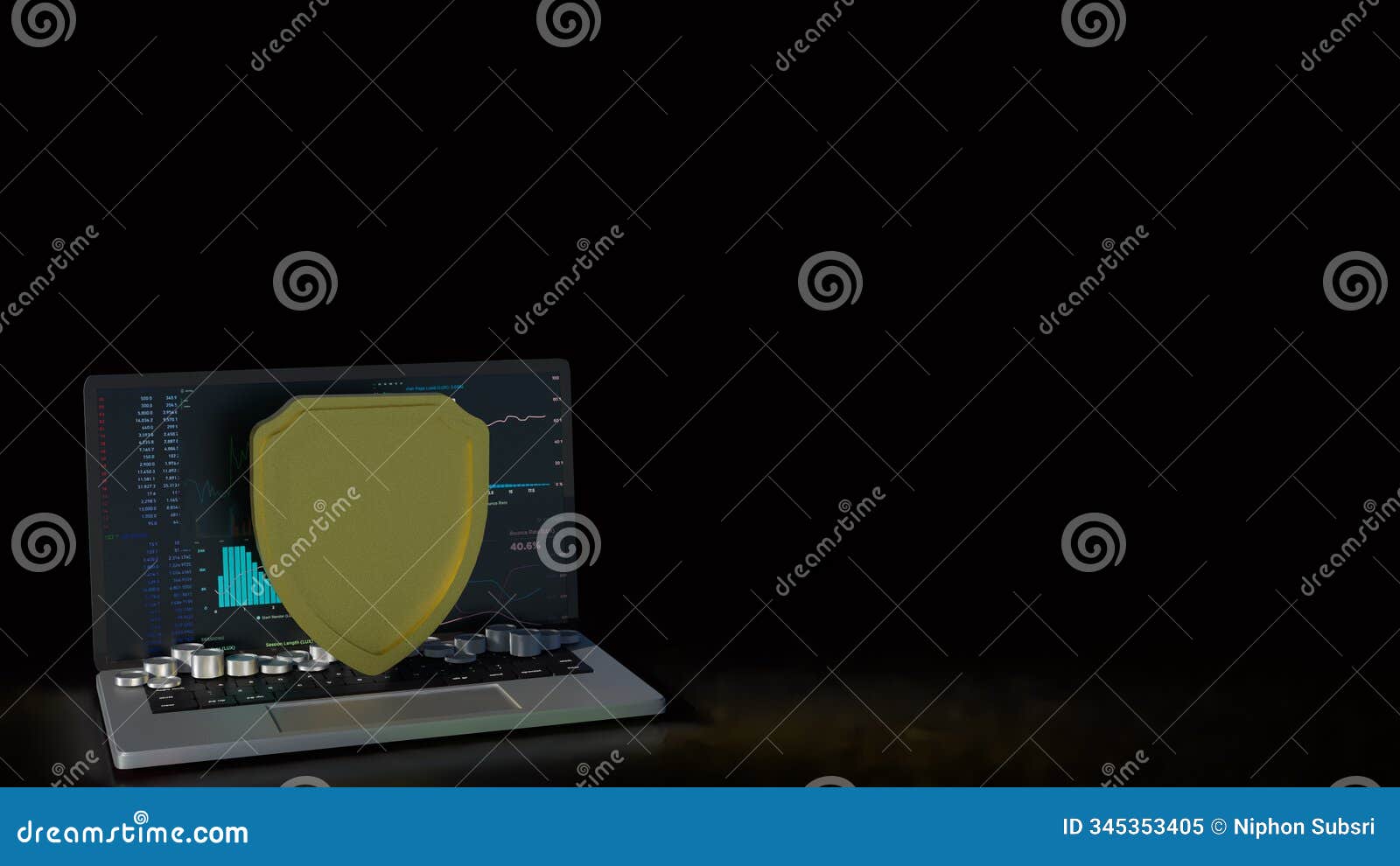 The Notebook and Shield for Cyber Security Concept 3d Rendering Stock ...