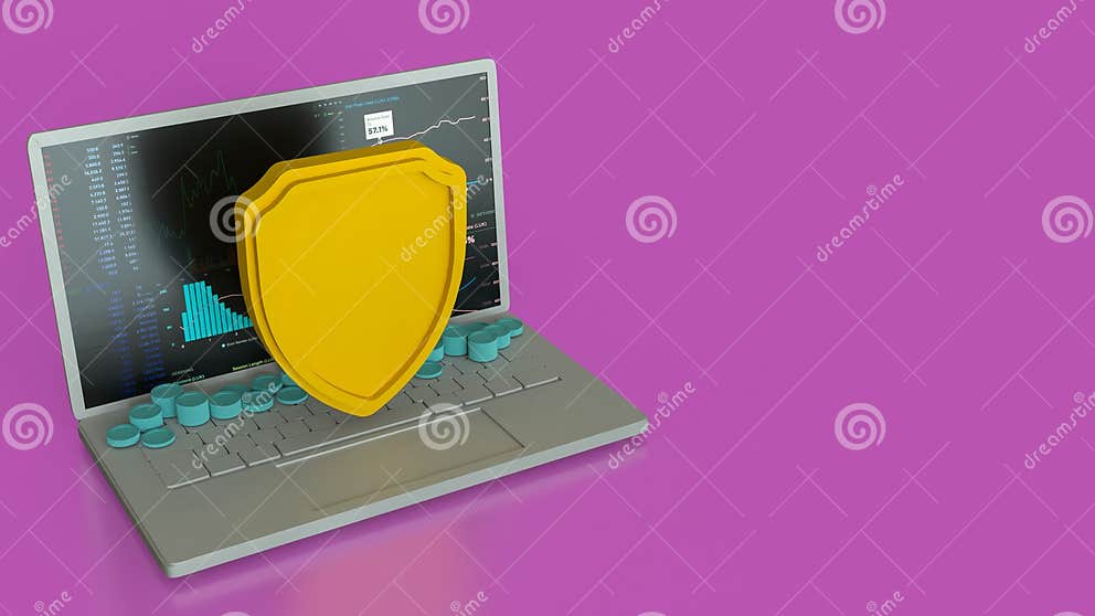 The Notebook and Shield for Cyber Security Concept 3d Rendering Stock ...