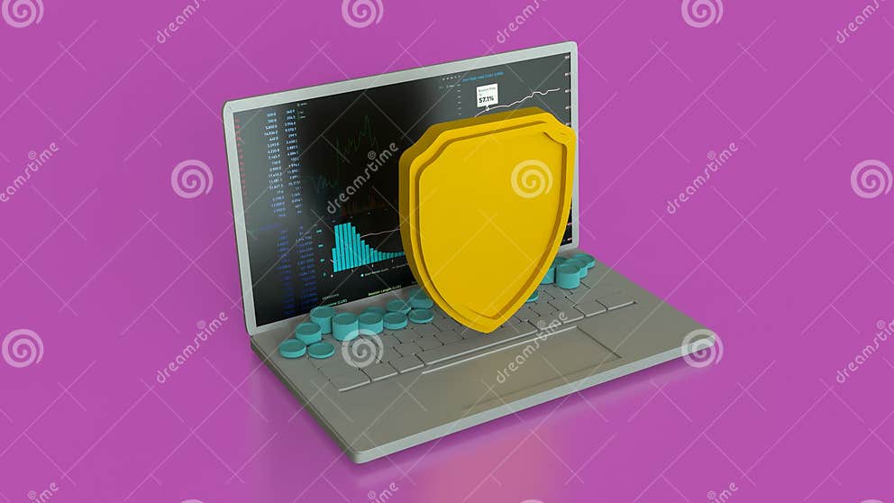 The Notebook and Shield for Cyber Security Concept 3d Rendering Stock ...