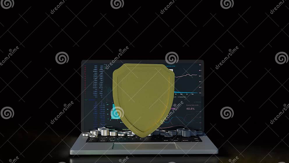 The Notebook and Shield for Cyber Security Concept 3d Rendering Stock ...
