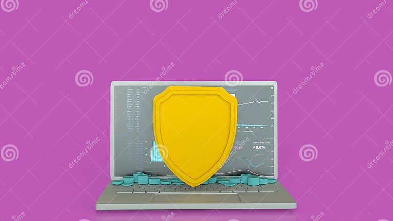 The Notebook and Shield for Cyber Security Concept 3d Rendering Stock ...