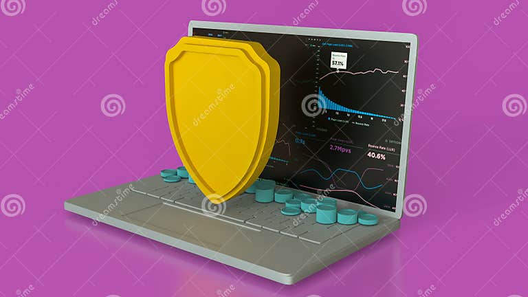 The Notebook and Shield for Cyber Security Concept 3d Rendering Stock ...