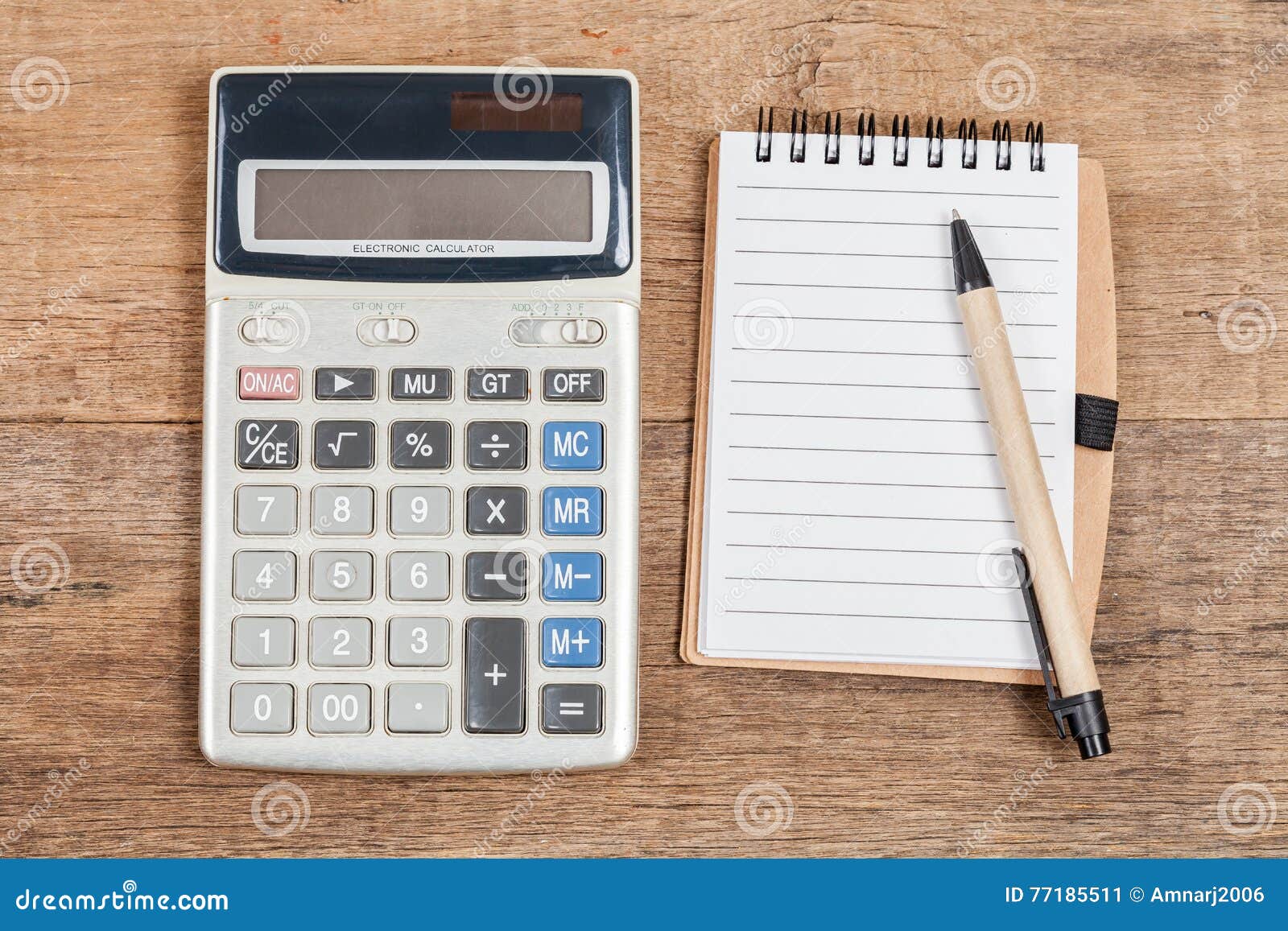 Notebook Showing Empty Page and Calculator on Wooden Desk Stock Image ...