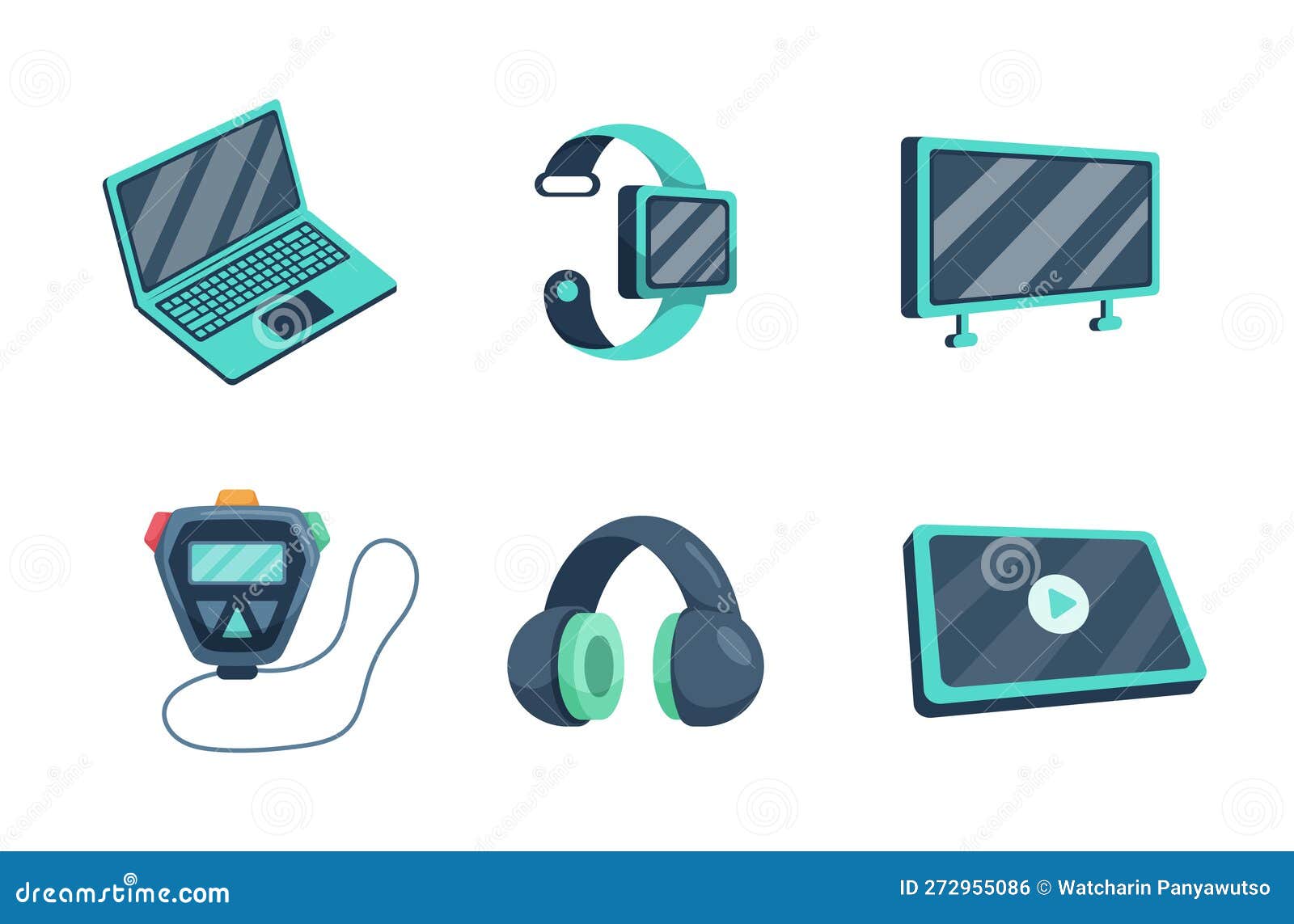 Notebook,Smart Watch,headphone.the Accessories of Technology in Cartoon ...