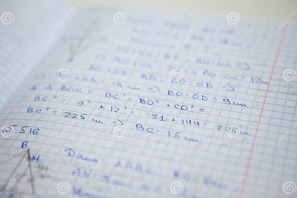 Notebook with Some Exercices, Equations, Close Up Stock Photo - Image ...
