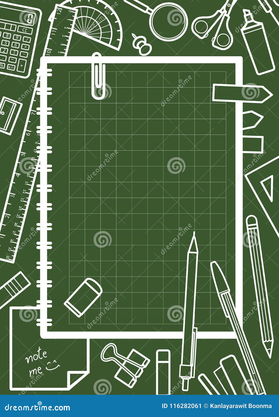 Notebook with Space for Text Surrounded by Stationery. Stock Vector ...