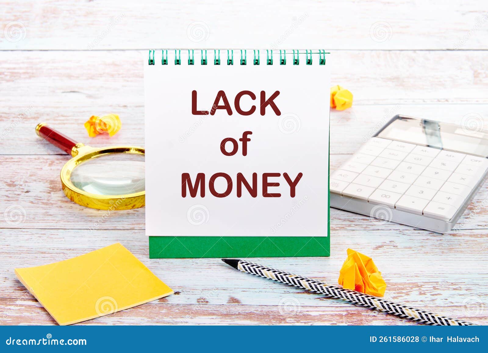 The Notebook Standing on Old Boards with the Text LACK of MONEY Stock ...