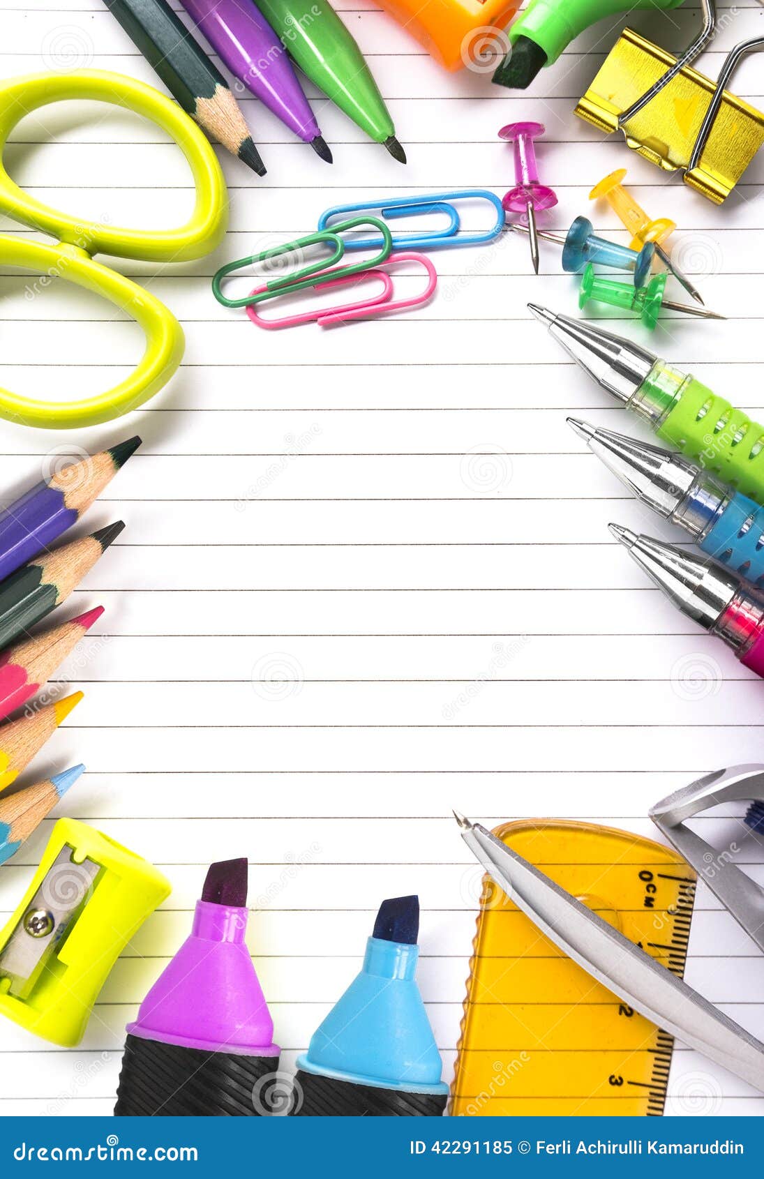 Notebook with Stationary Objects Stock Image - Image of pens ...