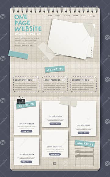 Notebook Style One Page Website Design Template Stock Vector ...